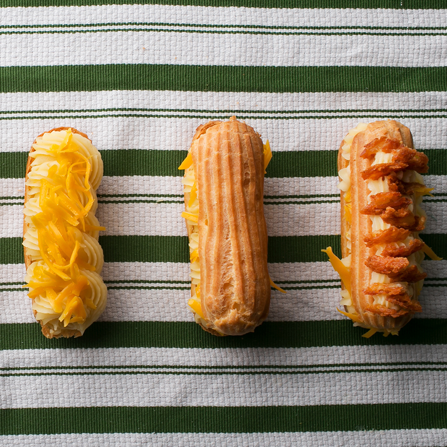 Eclair With Cheesy Mashed Potatoes Filling Topped with Crispy Hash ...